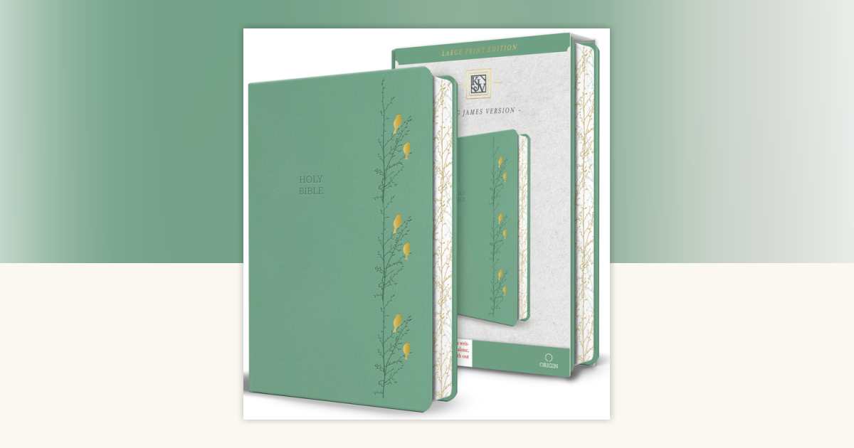 KJV Holy Bible, Large Print Medium Format, Green with Birds Faux ...